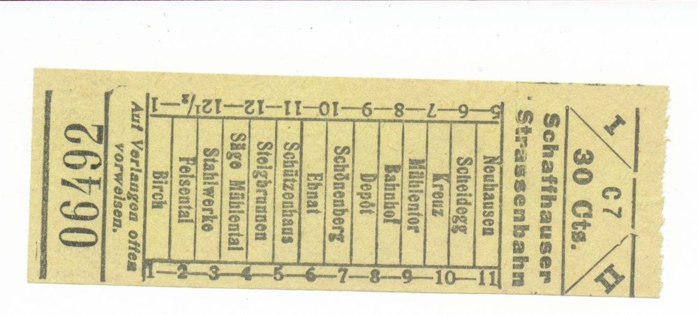 Ticket Billett Eisenbahn Bahn Tram Strassenbahn Schaffhausen | Kaufen auf Ricardo