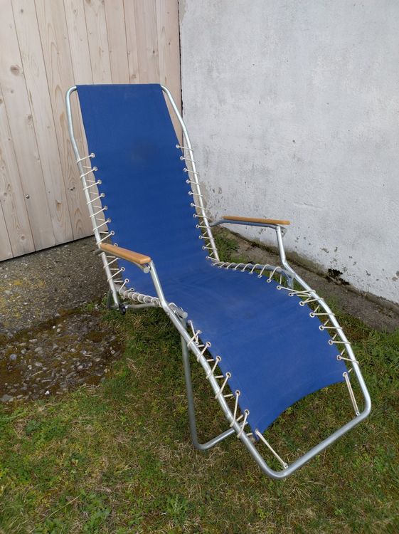 Vintage Garten Liegestuhl 60er blau Segeltuch Metall (Gebraucht) in ...