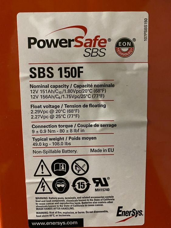 12V Enersys Powersafe SBS 150F Akku Batterie 12 V 151Ah (Gebraucht) in ...