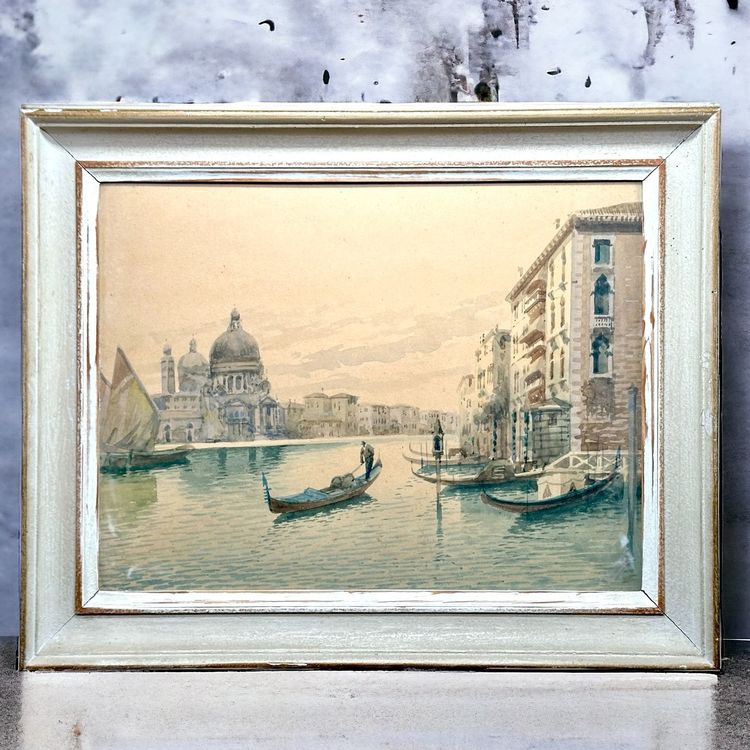 VALENTINI Ancienne aquarelle sur carton "Canal vénitien" | Kaufen auf Ricardo