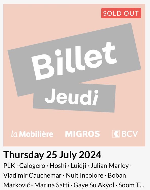 Billet Paléo Festival jeudi 25 juillet (Neu und originalverpackt) in ...