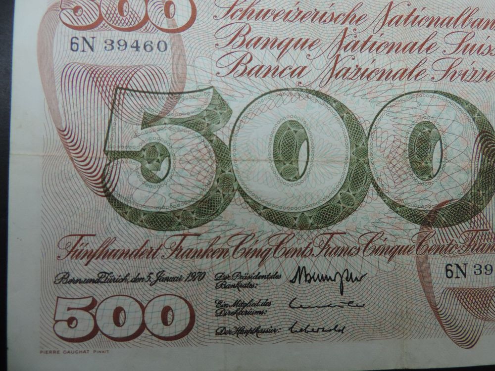 500 Franken Banknote 1970 (Gebraucht) in Duggingen für CHF 160 – mit ...