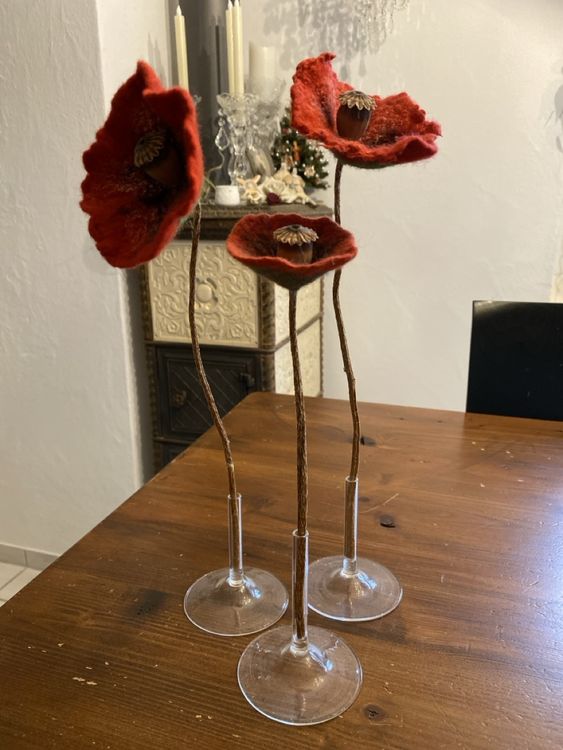 3 Filzmohn Deko rot Mohnblumen Frühling Handarbeit Unikat | Kaufen auf Ricardo