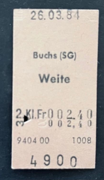 Buchs (SG) Weite/ Billett 1984 (Gebraucht) in Wabern für CHF 1.5 – mit Lieferung auf Ricardo kaufen