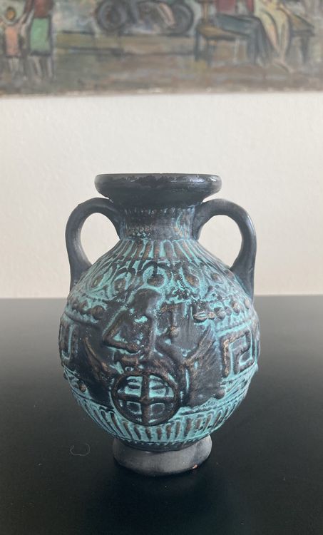 Vase en céramique noir avec décorations en turquoise | Kaufen auf Ricardo