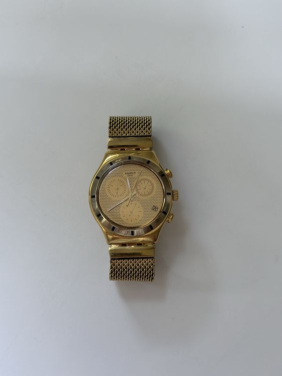 Gold Swatch Chronograph Watch Mesh Strap Vintage Stylish Wri | Kaufen ...