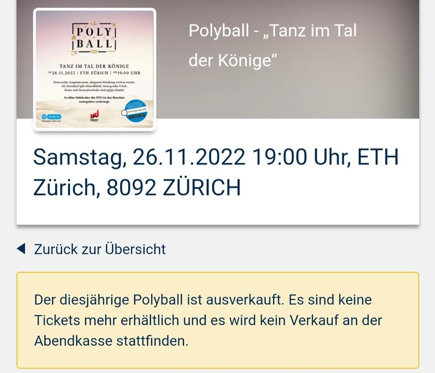 Polyball Ticket 2022 ohne Legi (Neu und originalverpackt) in Zürich für CHF 340 – mit Lieferung ...