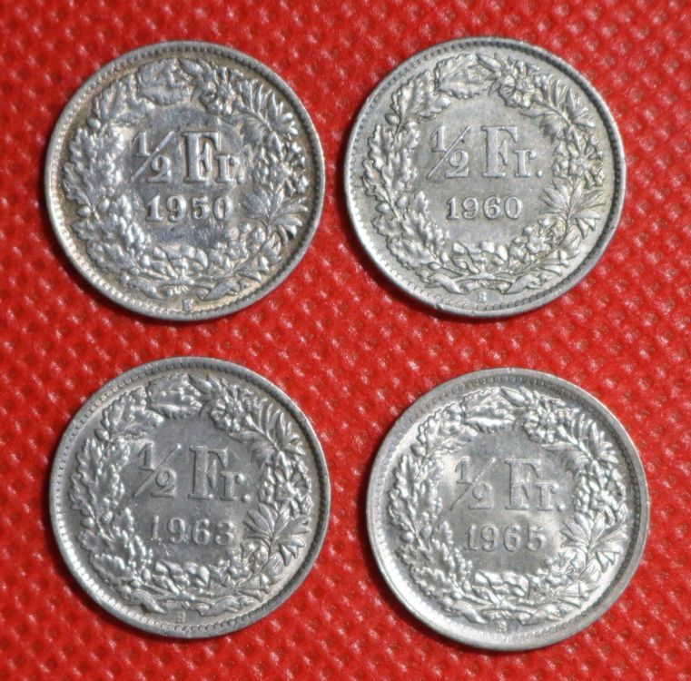 50 Rp. Lot Silbermünzen 1950, 1960, 1963, 1965 (A050) (Gebraucht) in Winterthur für CHF 5.8 ...