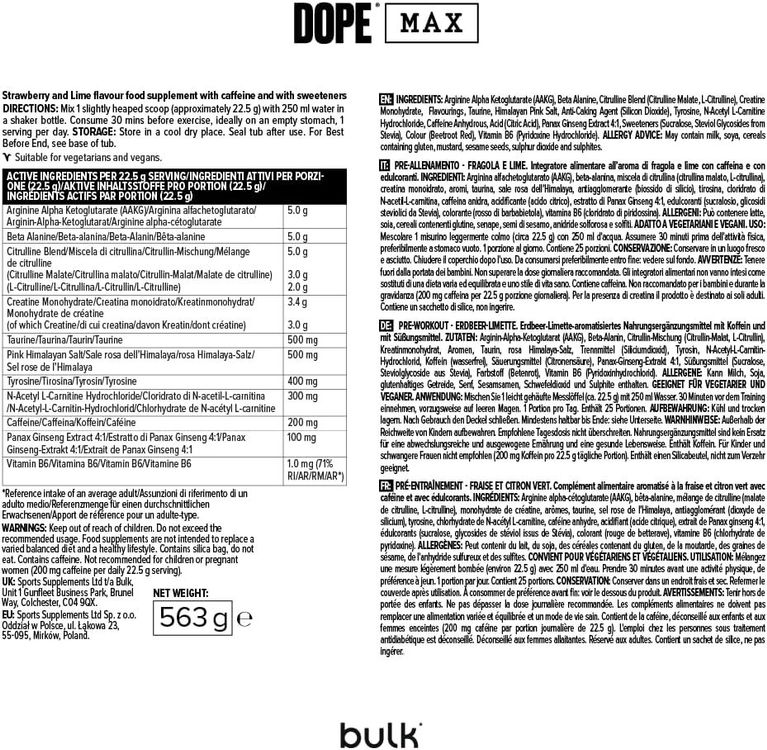 Bulk Dope Max Pre-Workout – 563 g, 25 Portionen Strawberry (Neu und originalverpackt) in Suhr ...