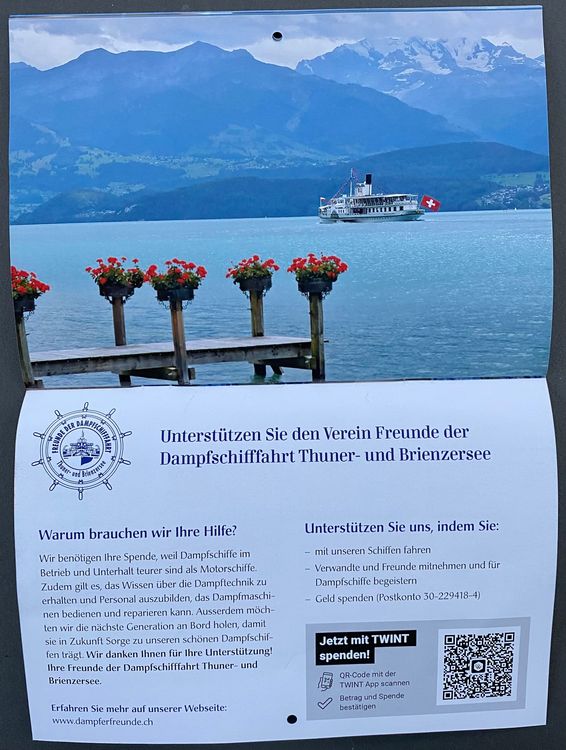 Kalender 2025 „FREUNDE DER DAMPFSCHIFFFAHRT THUN / BRIENZ“ (Neu und originalverpackt) in ...