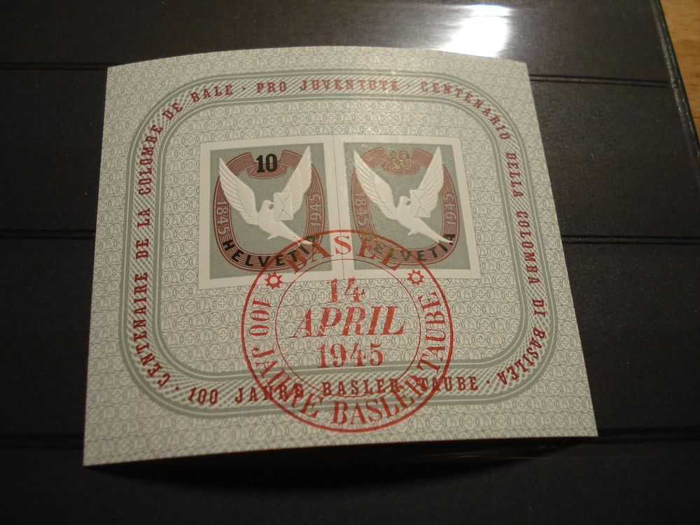 Block Basler Taube 1945, Ersttag, roter Sonder-o, mit Gummi | Kaufen auf Ricardo