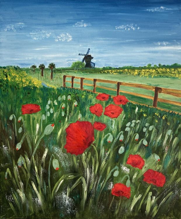 Landschaft mit Mohnblumen - Ölgemälde | Kaufen auf Ricardo