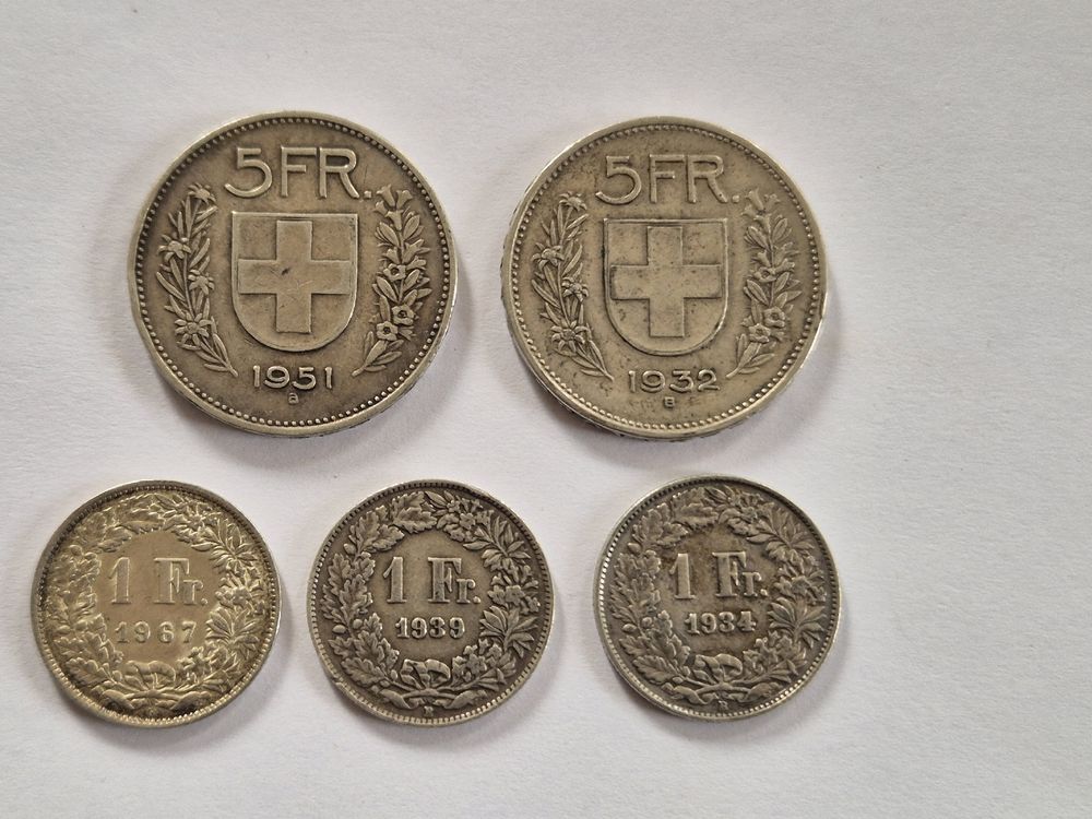 Silbermünzen Schweiz 5er & 1er Jahrgang 1932-1967 (Gebraucht) in Balsthal für CHF 31 – mit ...