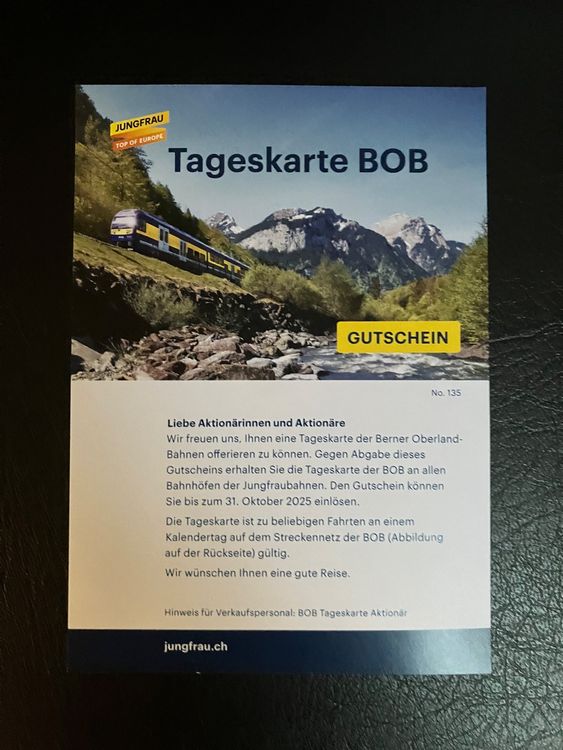 Tageskarte der BOB (Berner Oberland Bahn) (Neu (gemäss Beschreibung ...
