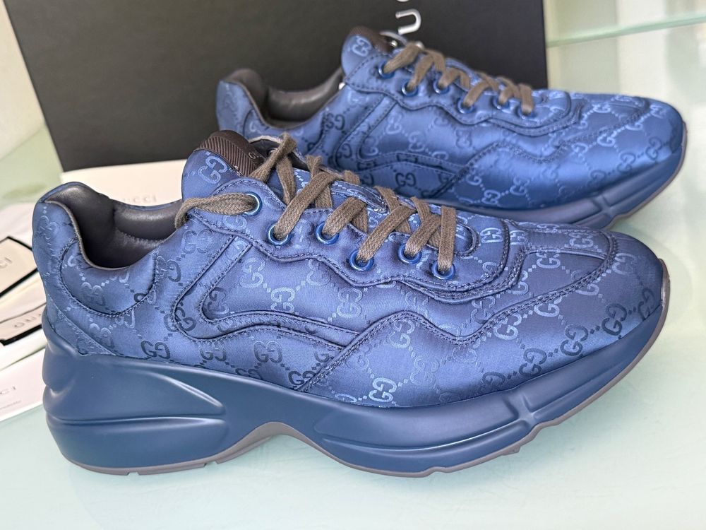 GUCCI GG Navy Supreme Rhyton Nylon Leder Low Sneakers 40 NEU (Neu ...