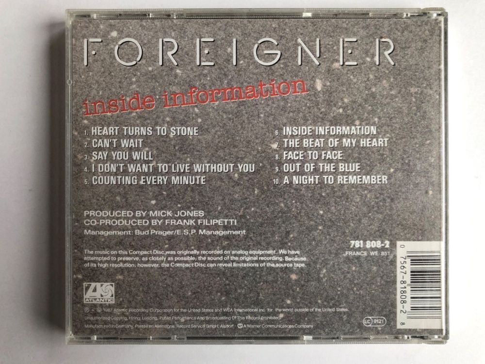 Foreigner - inside information (Gebraucht) in Oberried Brienz für CHF 3 – mit Lieferung auf ...