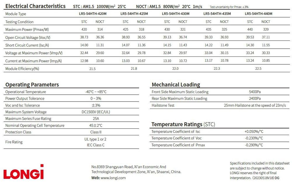 LONGi Hi-MO6 Explorer LR5-54HTH-440M - (BF, R30, EVO2) | Acheter sur ...