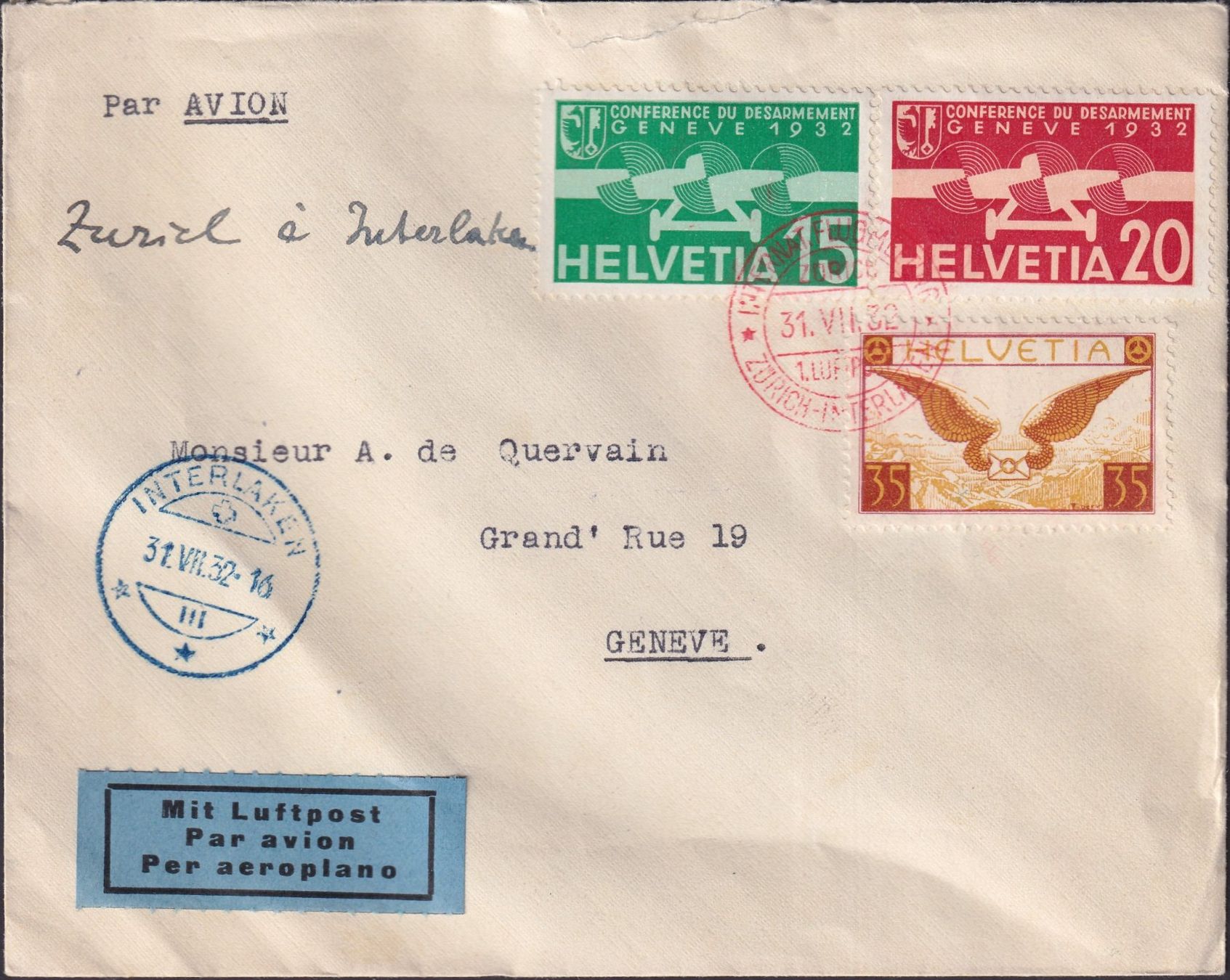 1932, INTER. FLUGMEETING ZÜRICH mit F14+F16+F17, Kat: 170.- (Gebraucht ...