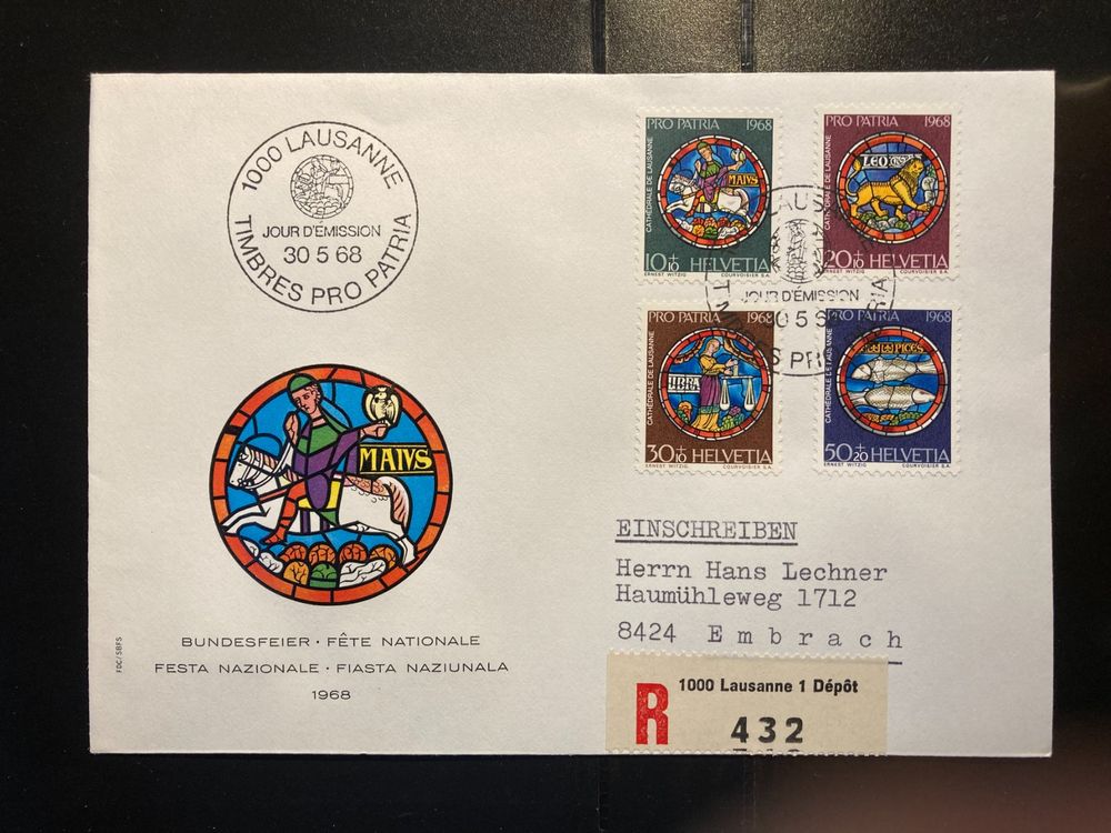 Schweiz 1968 R-Ersttagsbrief Satz Pro Patria Lausanne | Kaufen auf Ricardo