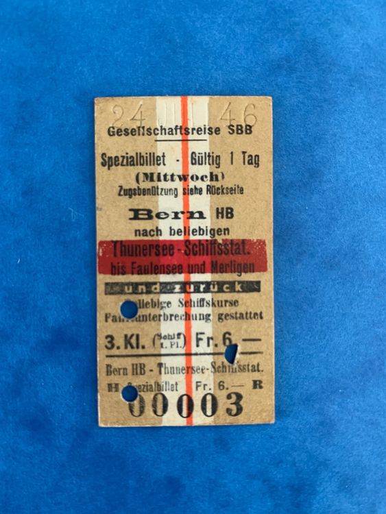 SBB Billet 1946 - 3.Kl. Spez.billet Bern-Faulensee/Merligen (Gebraucht) in Riehen für CHF 10 ...