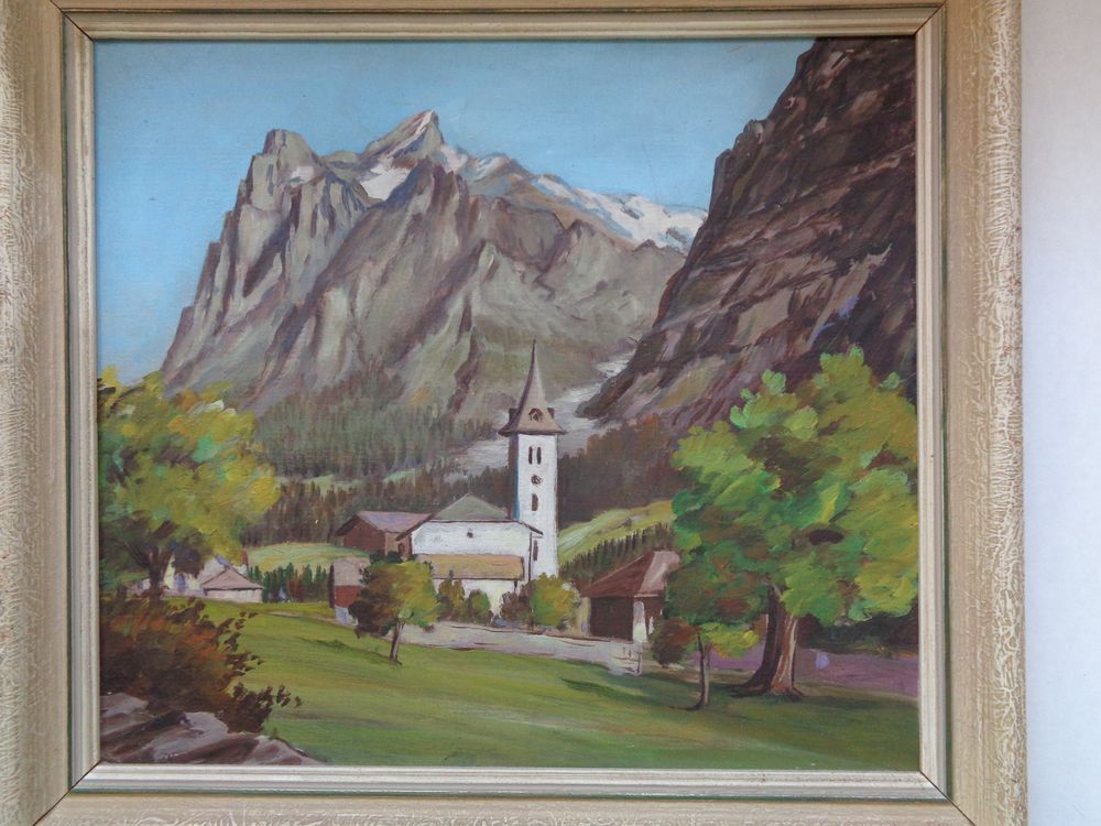GEMÄLDE KIRCHE GRINDELWALD WETTERHORN BERNEROBERLAND | Acheter sur Ricardo