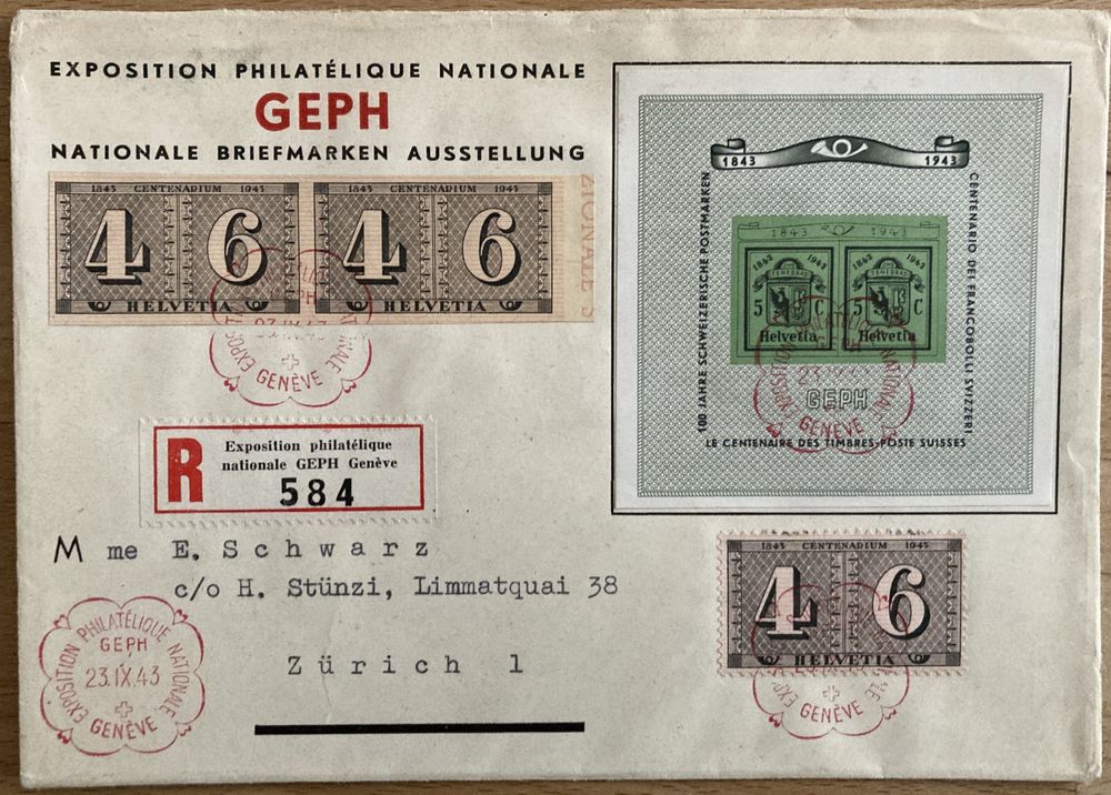 GEPH Beleg mit Block 1943 W18 und 2xW15, SBK 80 Fr. (Gebraucht) in Flawil für CHF 12 – mit ...