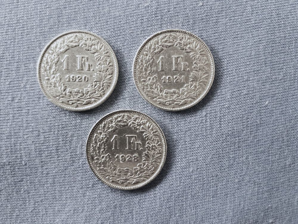 3x1 Franken Silbermünzen kompl. Serie 1920-1921-1928 ab 1 Fr (Gebraucht) in Camignolo für CHF 8 ...