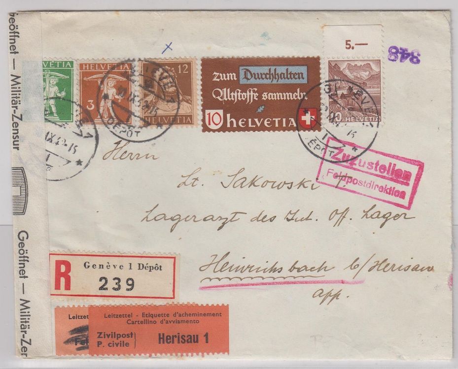 1942: Internierten-Lager "Heinrichsbad b. Herisau"-Feldpost! | Kaufen auf Ricardo
