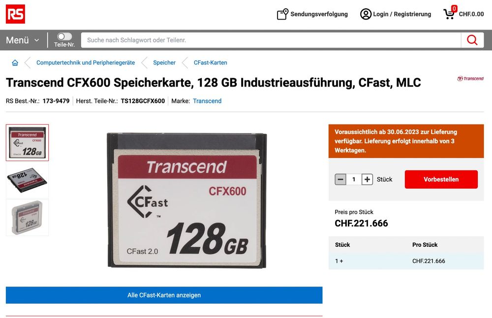 Speicherkarte CF Karte TRANSCEND 128GB CFast Compact Flash (Gebraucht ...