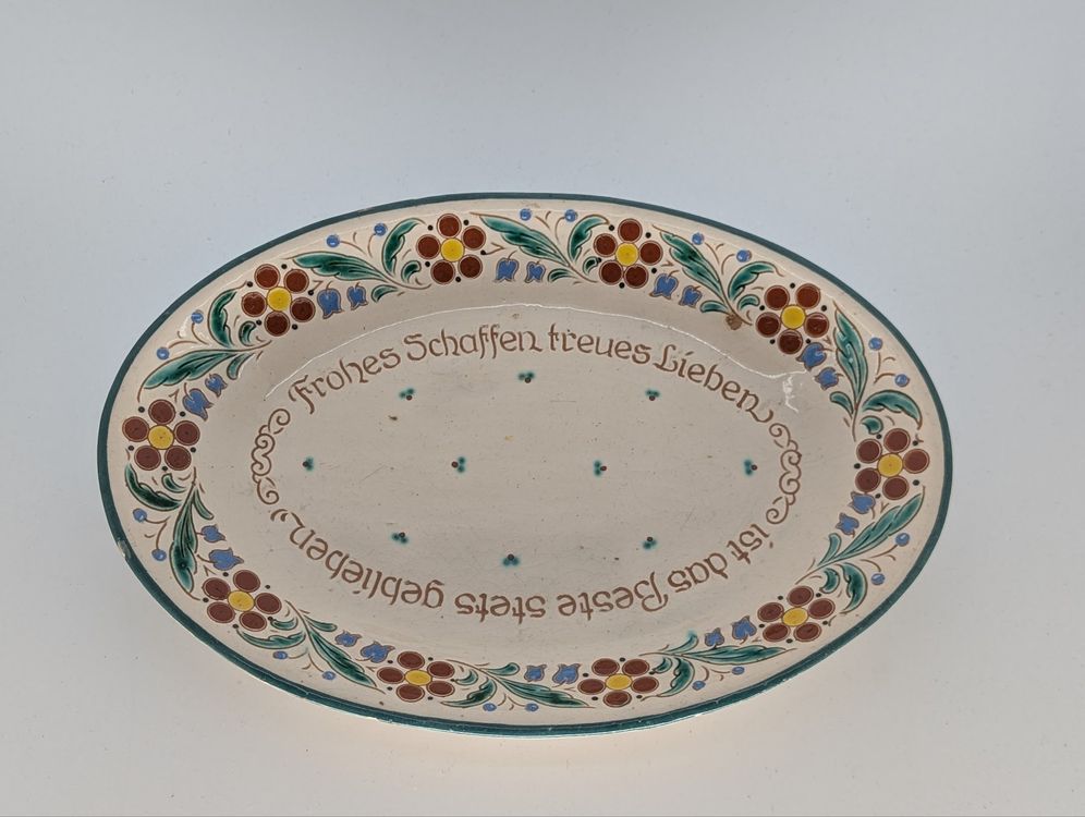 Antike Keramikplatte A. Gerber Langnau, oval, Spruch (Gebraucht) in Bremgarten b. Bern für CHF ...
