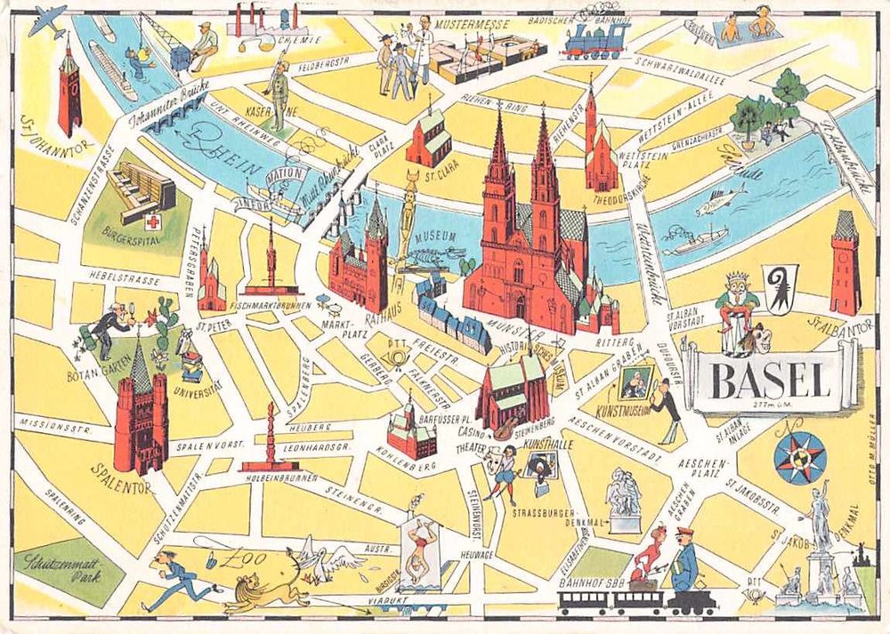 Karikatur-Ansichtskarte BASEL 1945, ab 1.-- (Gebraucht) in Lufingen für ...