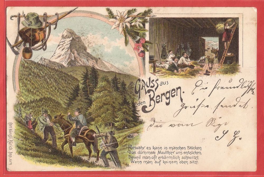 Gruss aus den Bergen mit Matterhorn - Künzli-Litho 1899 (Gebraucht) in Fislisbach für CHF 6 ...