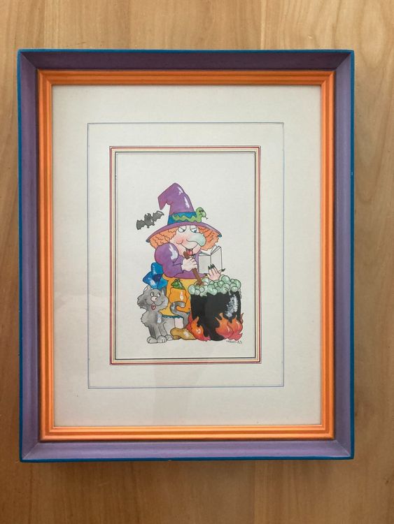 Gemälde Aquarell Zeichnung Hexe mit Katze signiert (Gebraucht) in Subingen für CHF 27 – mit ...
