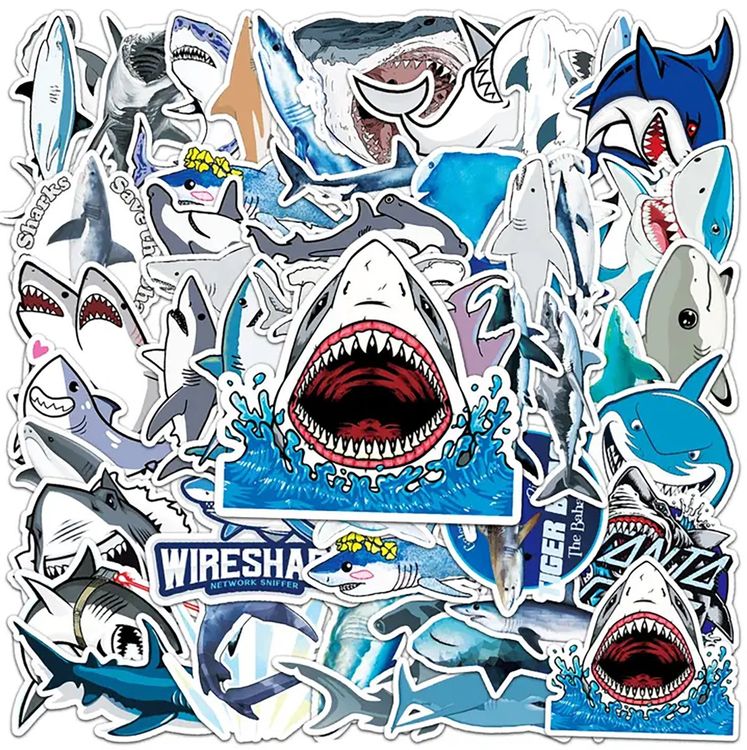 50 Stk. Sticker Aufkleber - Unterwasser Hai (Neu und originalverpackt ...