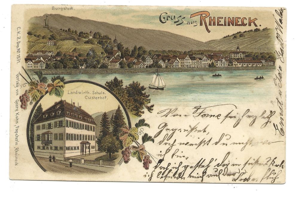 Gruss aus Rheineck (SG) Custerhof - uralte Litho-AK 1899 ! (Gebraucht) in Engelburg für CHF 19 ...