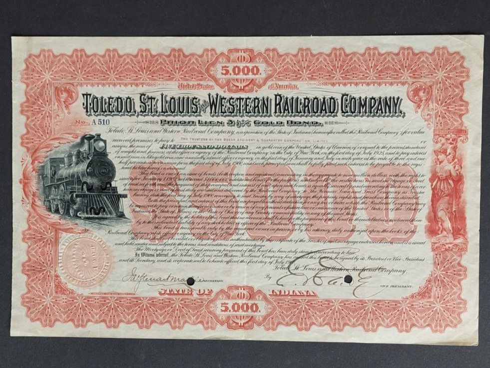 Toledo, St.Louis and Western Railroad, 1900, 5000$ Bond | Kaufen auf ...