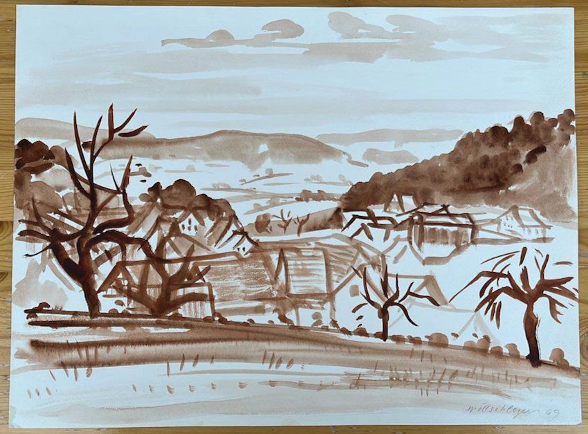 Aquarell Landschaft im Aargau? Hans Wullschleger (ID b3810) | Kaufen auf Ricardo