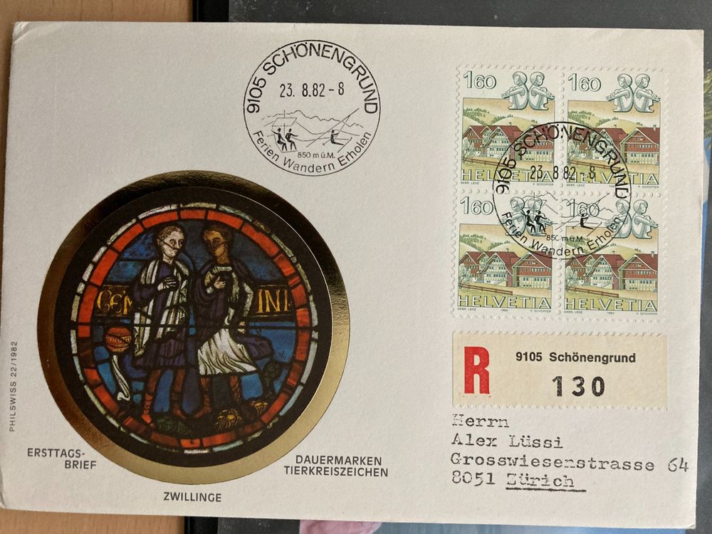 CH 1982 R-FDC Tierkreis Zwillinge 4er-Block Schönengrund (Gebraucht) in Liestal für CHF 3.5 ...