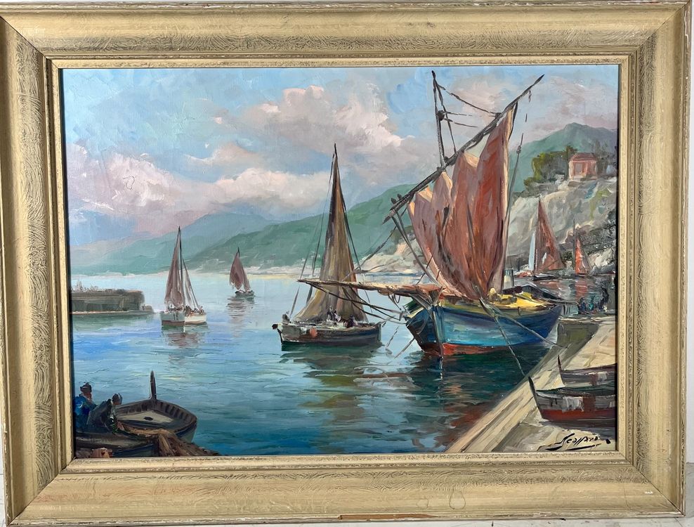 Hans Soppera (1900-1963)Hafen Szene Gemälde mit Segelbooten (Gebraucht ...