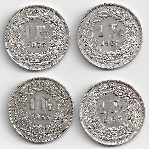 4 Schweizer 1 Franken-Silber-Münzen 1955 (Gebraucht) in Zürich für CHF 75 – mit Lieferung auf ...