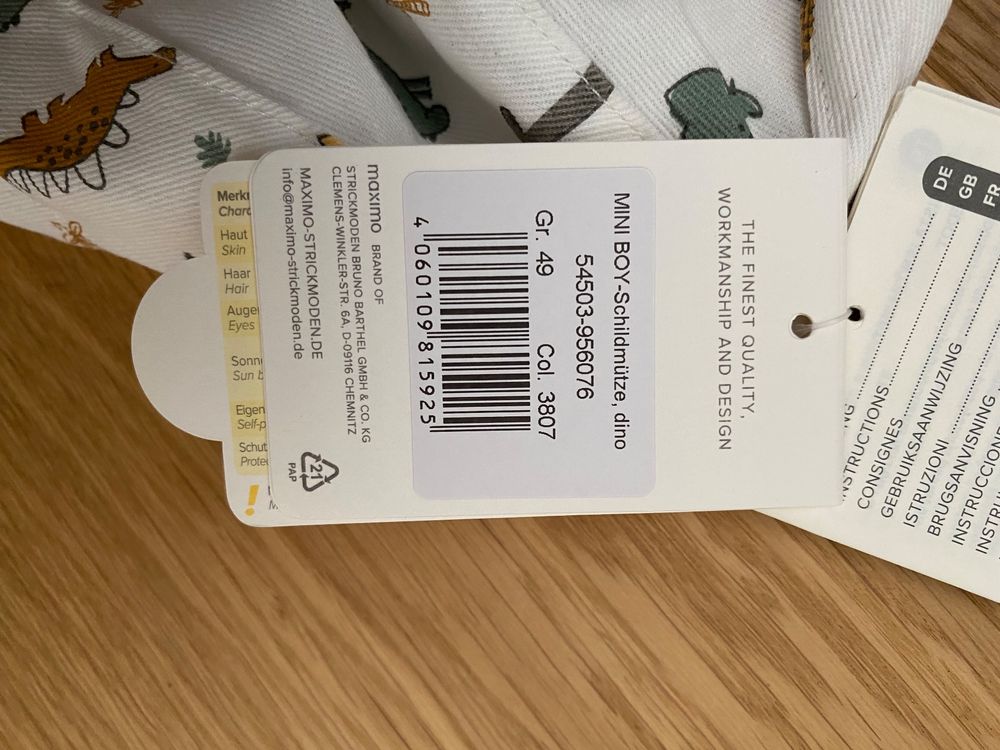 Maximo Dino Mini-Boy Schildmütze, Gr. 49, Neu mit Etikett (Neu und ...