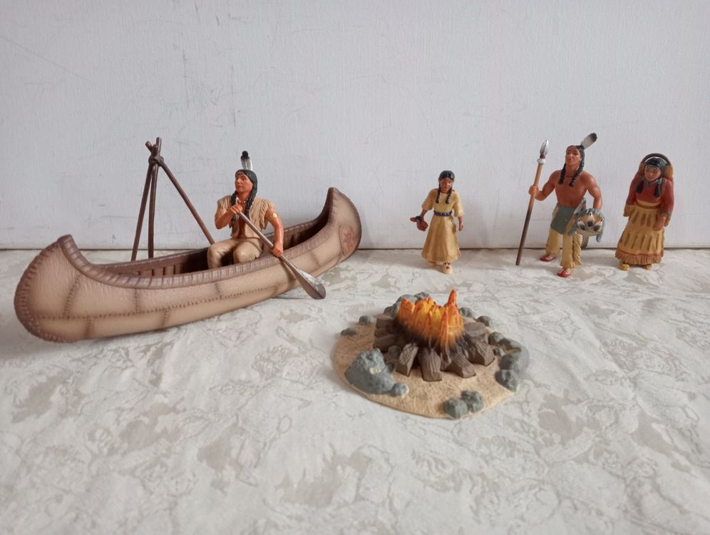 Schleich Indianer Figuren Set mit Kanu und Lagerfeuer 2005 (Gebraucht ...