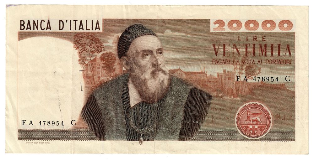 a- Italien, 20000 Lire Tiziano 21.02. 1975 FA-C (Usato) a Chiasso per ...