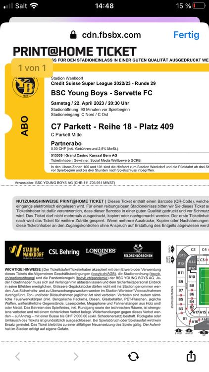 2 x Yb-tickets Bsc YB - Servette Sitzplätze Parkett C7 (Neu und ...