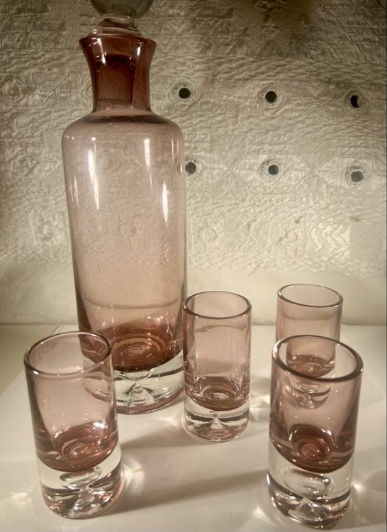 Service liqueur mauve carafe verre soufflé 4 verres assortis (D ...