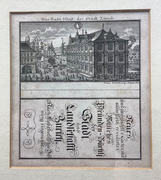 Tobias LOBECK (act c.1750-c.1763) Stadt Zürich Kupferstich (Usato) a ...