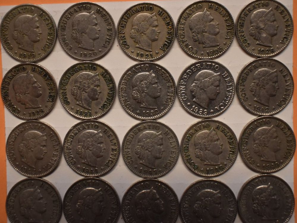 Dreissig alte 5 Rappen Münzen der Schweiz ab 1919 - 1980 (Gebraucht) in ...