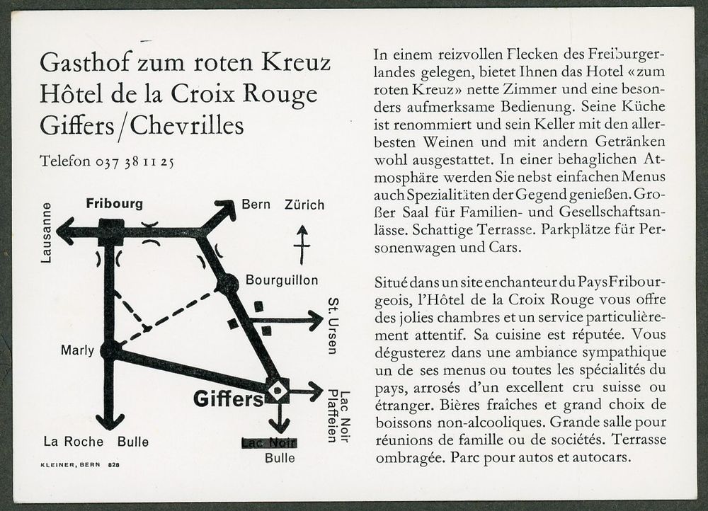 AK col Giffers FR Chevrilles „zum roten Kreuz“ ≈ 1970 (Gebraucht) in Basel für CHF 2.5 – mit ...