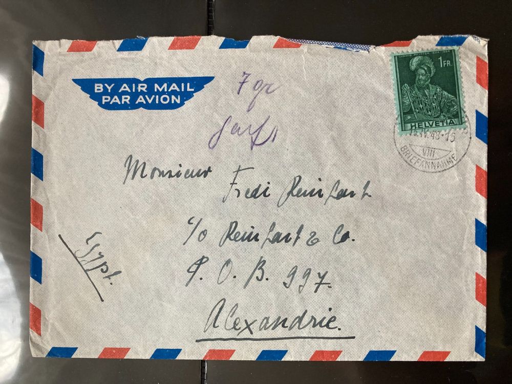 Schweiz 1948 Luftpost Geschäftsbrief nach Ägypten 1Fr. hist. (Gebraucht ...