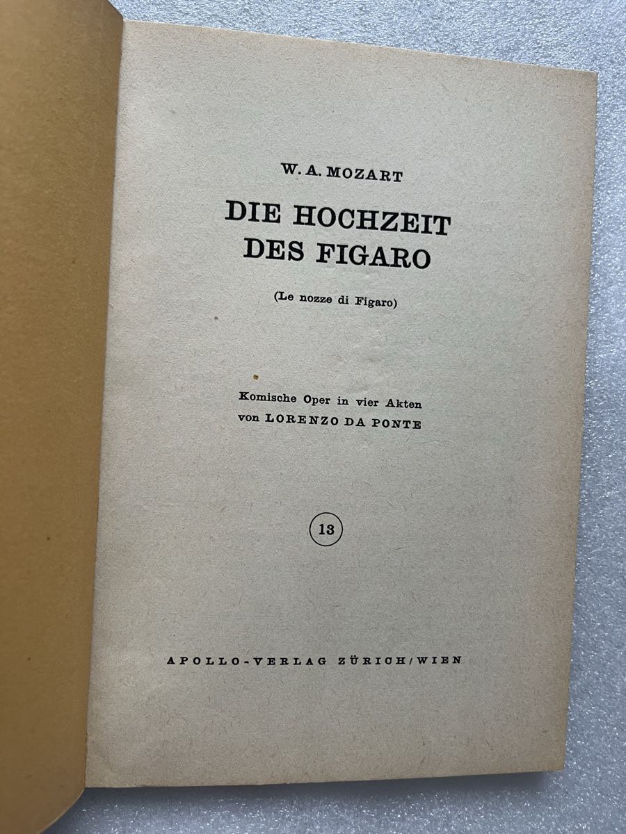 Mozart: Die Hochzeit des Figaro - Seltenes Regie/Textbuch! (Gebraucht ...